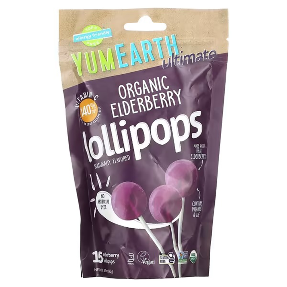 Yum Earth Organic Ultimate Elderberry Lollipops (15 pops) 8713305882863 ...