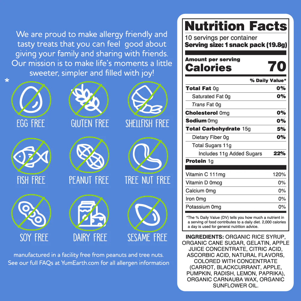 Yum Earth Gummy Bears (10 snack packs) - Rescue 9211364999407 ...